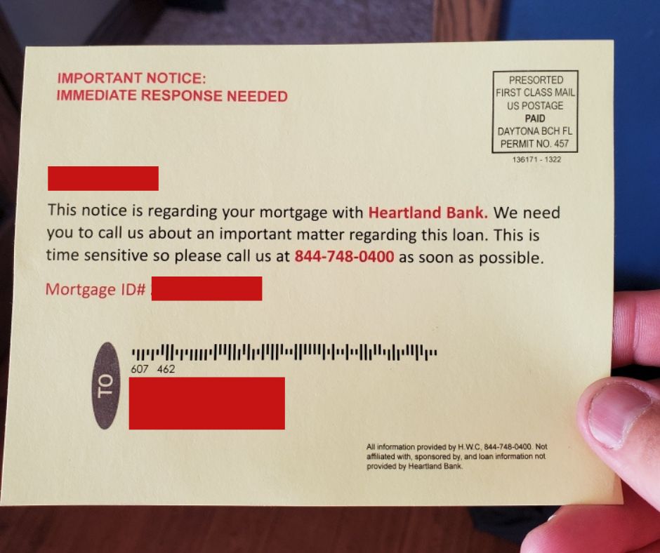 Be on Alert for Mortgage Postcards Appearing to Be From Heartland Bank